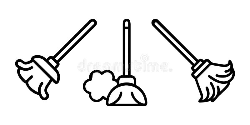 Set Mop Icons Coloring Page Vector Symbol on White Background Stock ...