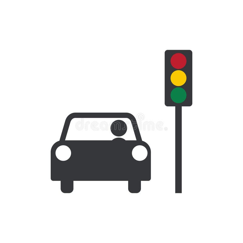 Isolated Pictogram Car Stopped Under a Traffic Light, Symbolizing Road ...