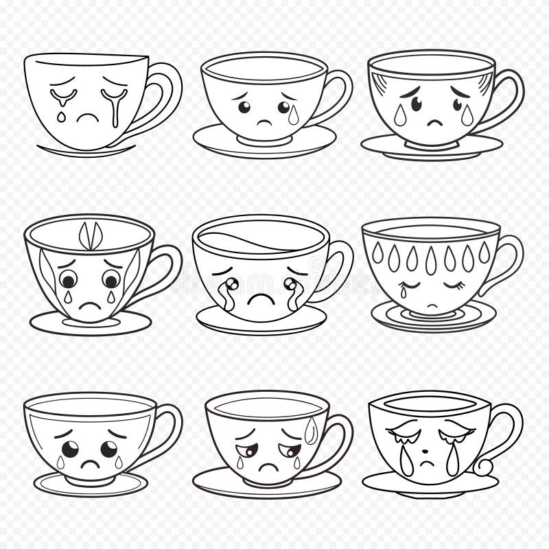 Minimal Line Drawing of a Sad Crying Teacup with Emotional Expression ...