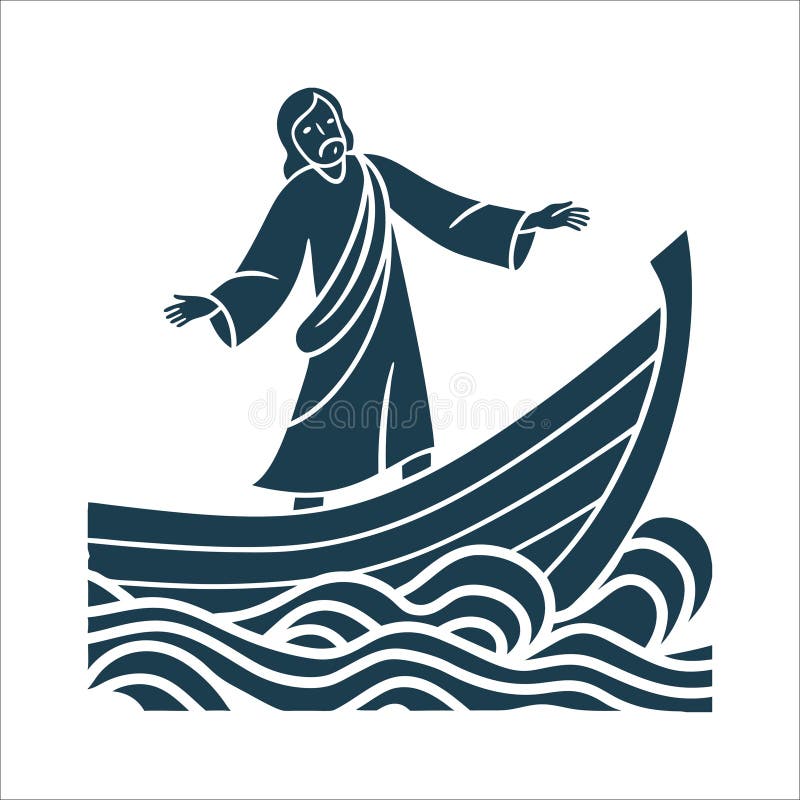 Walking on Water Jesus with One Foot on a Wave Stock Illustration ...