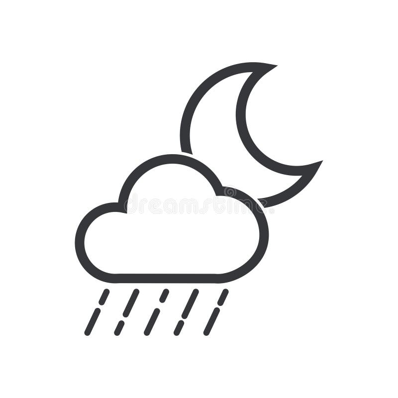 Isolated Outline Pictogram Night Cloudy with Rain Weather Forecast ...