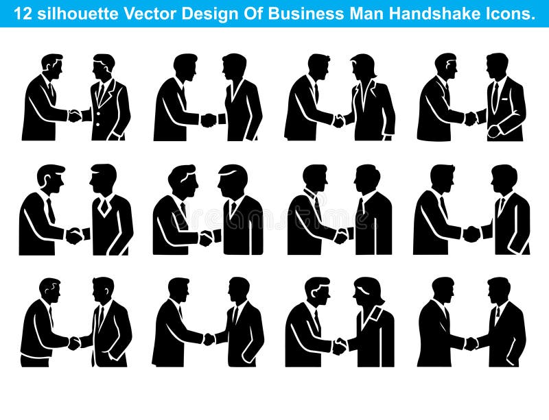 Businesspeople Handshake Silhouette Set, Professional Agreement ...