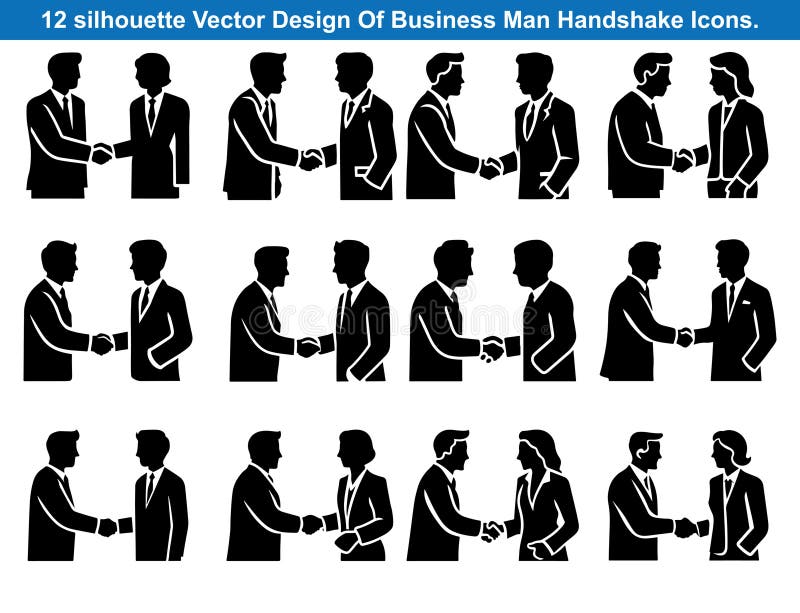 Businesspeople Handshake Silhouette Set, Professional Agreement, Partnership, Teamwork Icon ...
