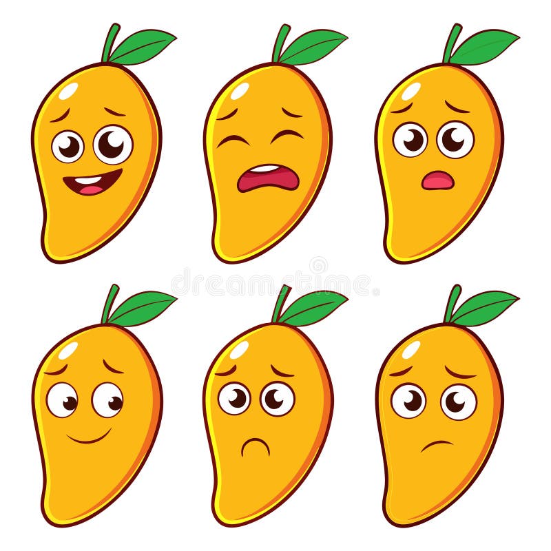 Hand Drawn Cute Cartoon Mango Characters Expressing Different Emotions ...