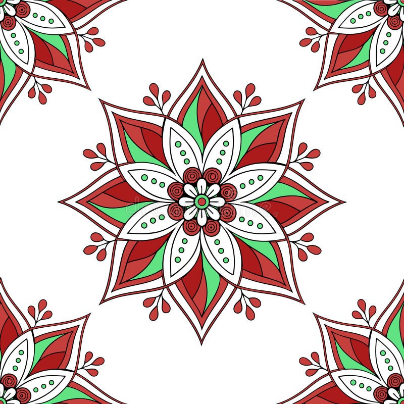 Intricate Geometric Pattern Features Symmetrical Floral Designs in Red ...