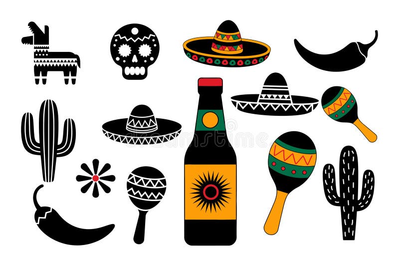 Fiesta Mexican Party Icons Clipart Stock Vector - Illustration of party ...