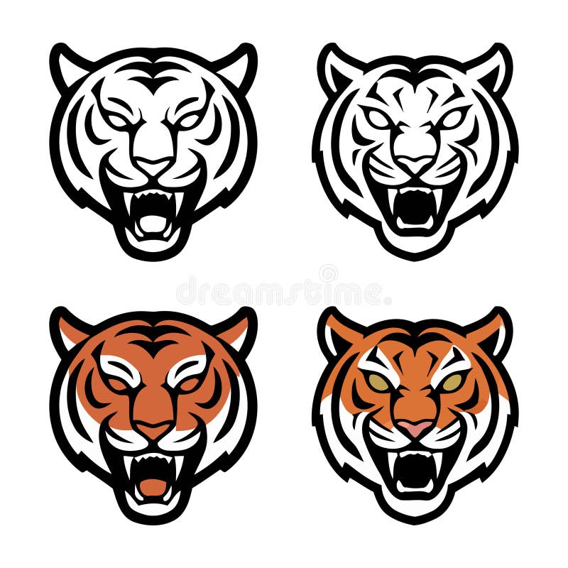 Tiger Head Logos Black and White Stock Illustration - Illustration of ...