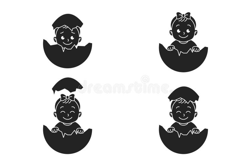 Cute Baby Silhouette Hatching from Egg Vector Set Stock Vector ...