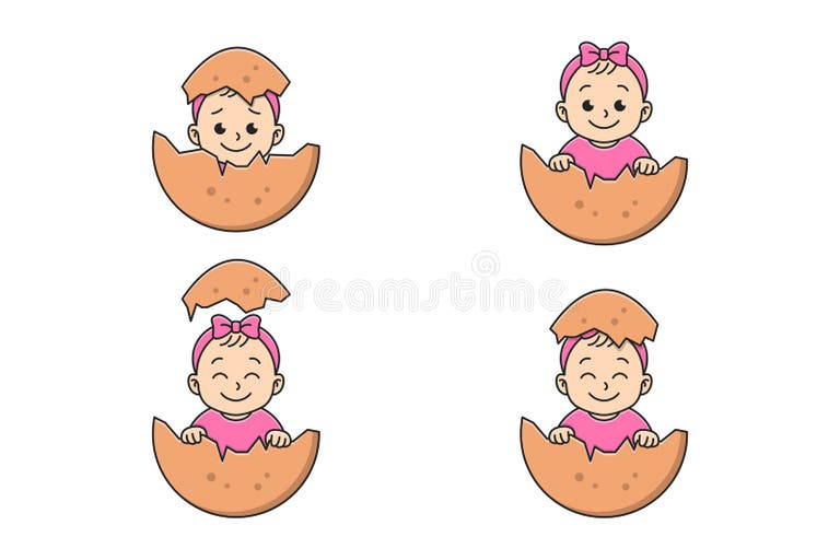 Cute Baby Girl Hatching from Egg Cartoon Vector Illustration Stock ...