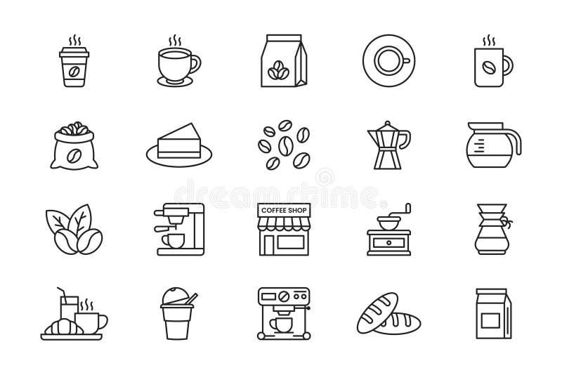 Coffee Shop and Cafe Icons Set – Line Style Stock Vector - Illustration ...