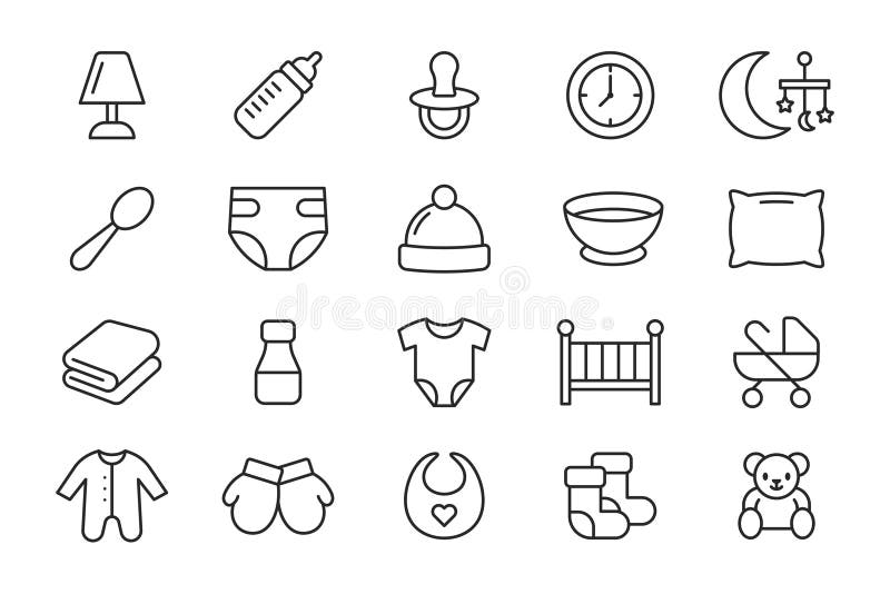 Baby Essentials Outline Icon Pack – Minimalist Vector Set Stock ...