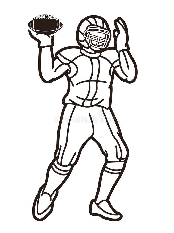 American Football Player Cartoon Outline Sport Graphic Stock ...