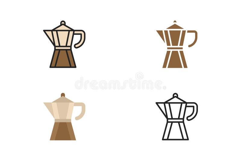 Moka Pot Coffee Maker Icon Set – Minimal Flat and Outline Style Stock ...