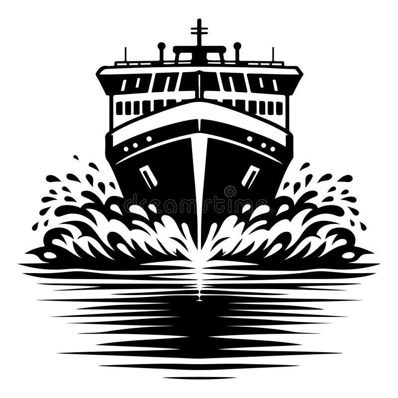 Ferry or Ship Front View Silhouette Vector Illustration White ...