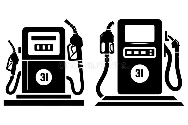 Gas Pumps with Fuel Hoses Coiled Silhouettes Stock Vector ...