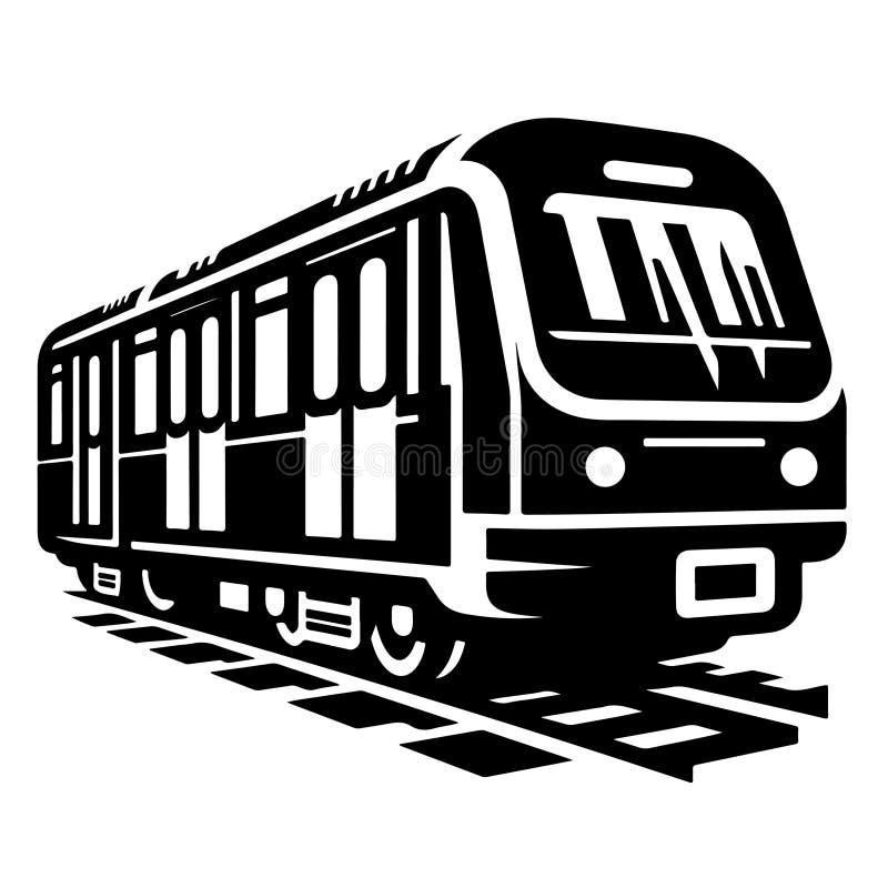 Modern Train Stylized Black and White Illustration Stock Vector ...