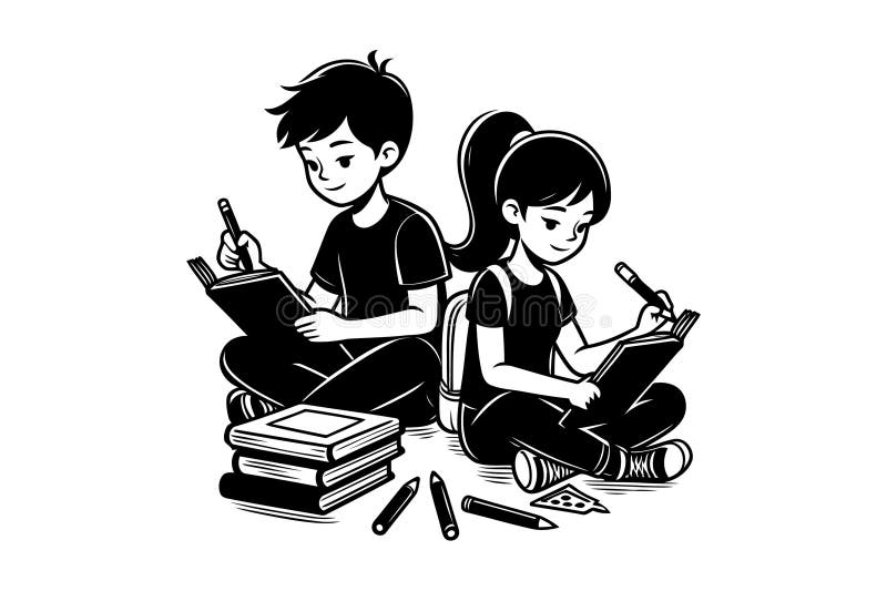 Teenage Boy and Girl Sitting on Floor, Writing in Journals, Creative ...