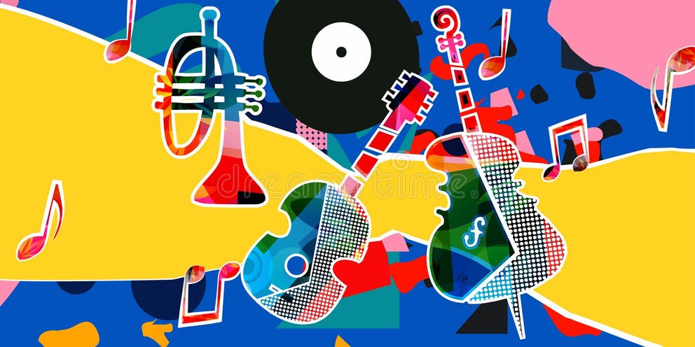 Colorful Abstract Jazz Illustration with Musical Instruments in Pop Art ...