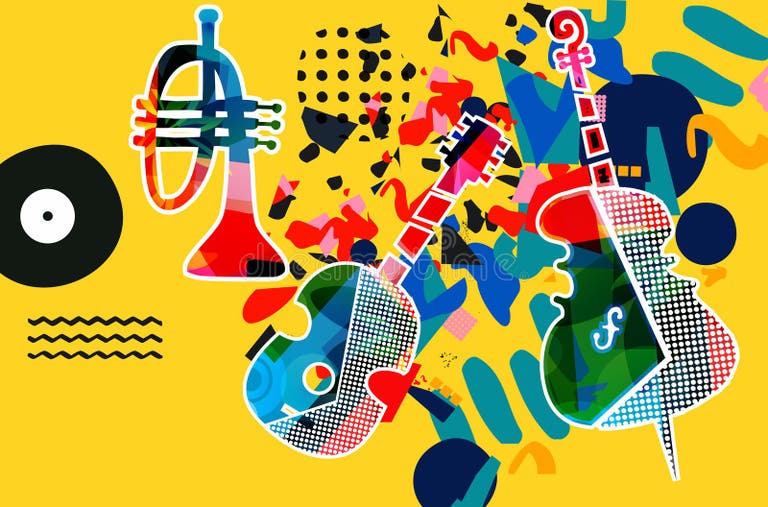 Colorful Abstract Jazz Illustration with Musical Instruments in Pop Art ...
