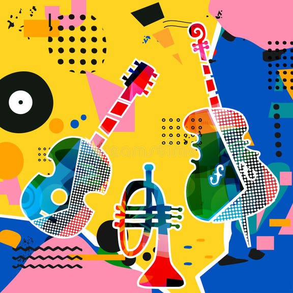 Colorful Abstract Jazz Illustration with Musical Instruments in Pop Art ...