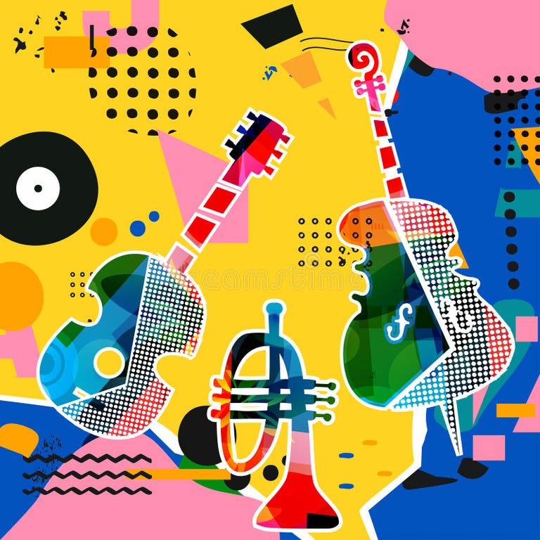 Colorful Abstract Jazz Illustration with Musical Instruments in Pop Art ...