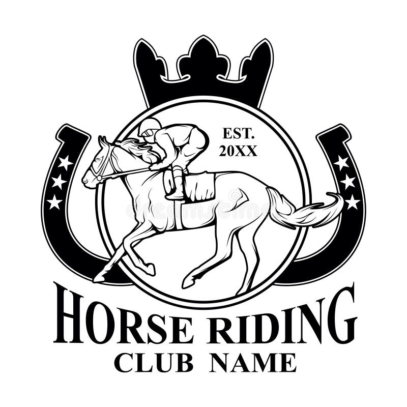 Horse Riding Equestrian Club Simple Black and White Badge Logo Stock ...