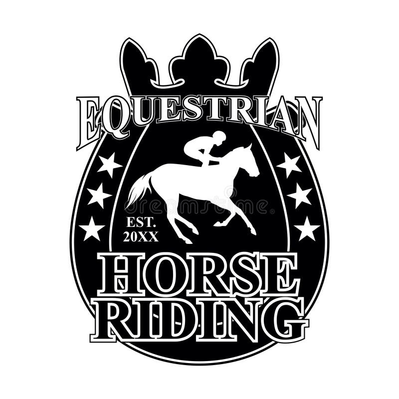 Horse Riding Equestrian Club Simple Black and White Badge Logo Stock ...