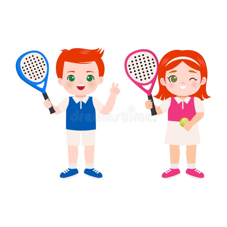 Cute Boy and Girl Pose with Padel Racket Stock Vector - Illustration of ...