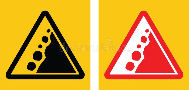 Cliffside Danger Sign with Rockfall Symbol Stock Vector - Illustration ...