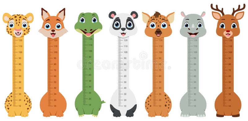 Kids Height Chart with Cute Animal Cartoon, Leopard, Fox, Crocodile ...
