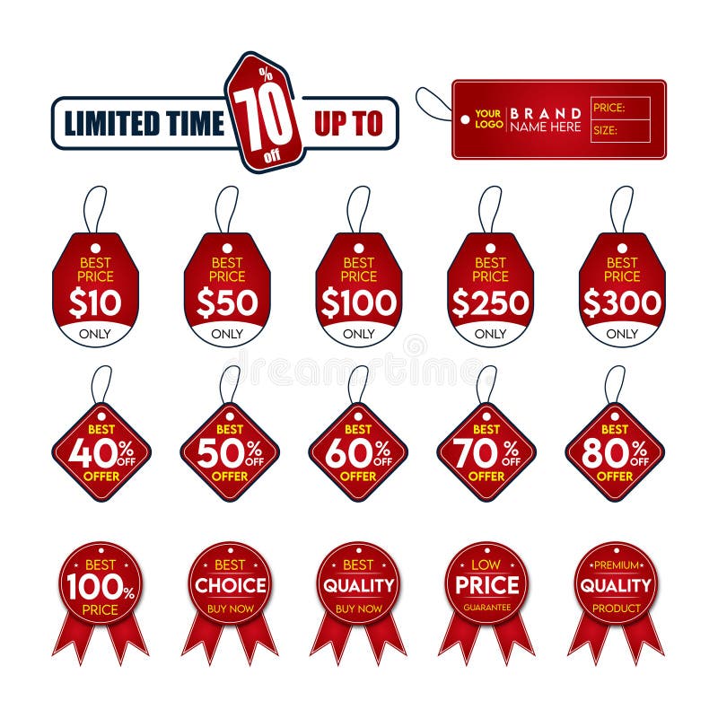 Red Price Tags & Badges Set Discount Offers, Limited Time Deals, and ...