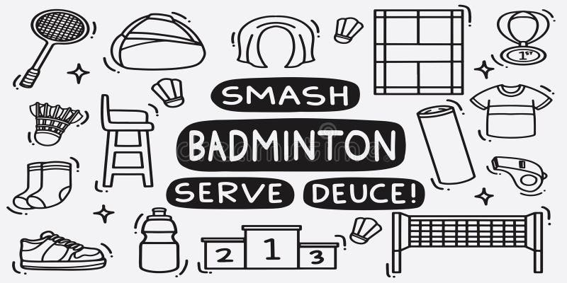 Badminton doodle stock illustration. Illustration of poster - 379655945