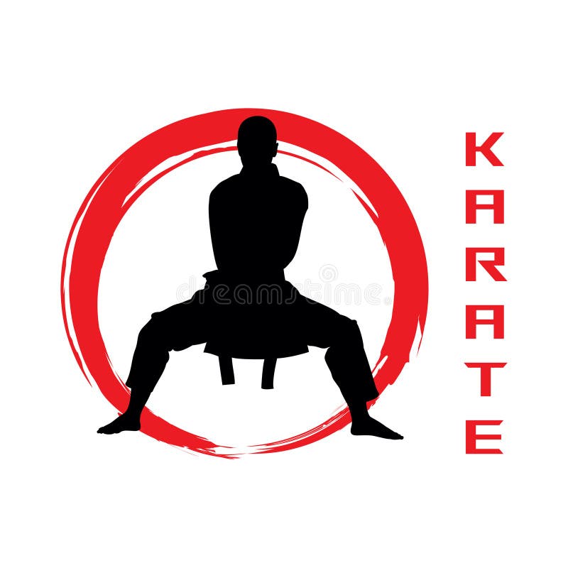 Karate Fighter Pose in Dynamic Movement Technique Silhouette Vector ...