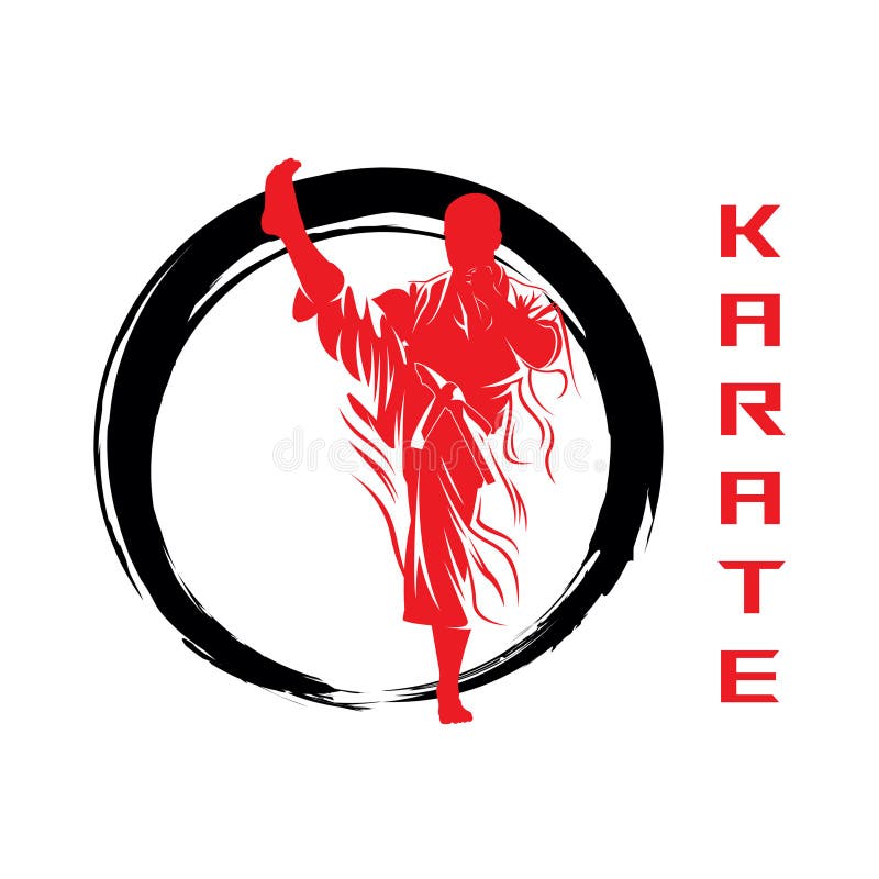 Karate Fighter Pose in Dynamic Movement Technique Silhouette Vector ...