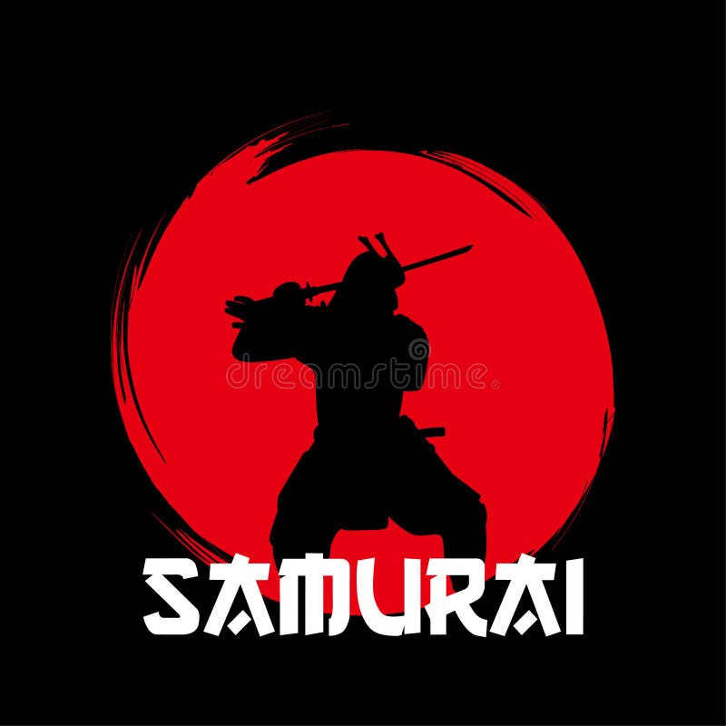 Samurai Lettering Japanese Warrior Swordsmen Silhouette Red and Black ...
