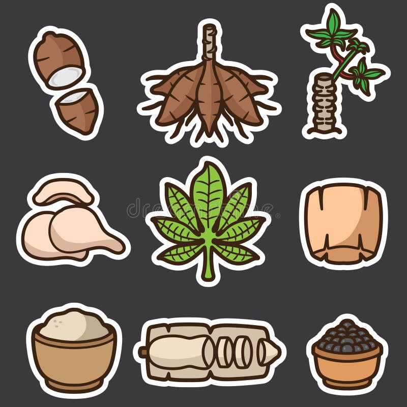Cassava set sticker stock vector. Illustration of badge - 379714740