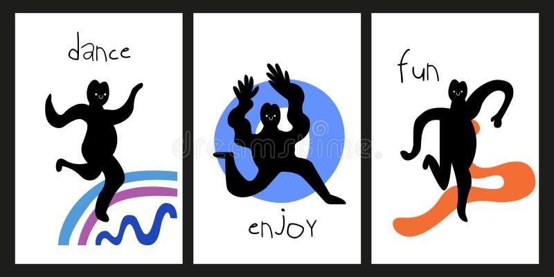 Set of Hand Drawn Various Shapes, Doodles and People Silhouettes. Dance ...