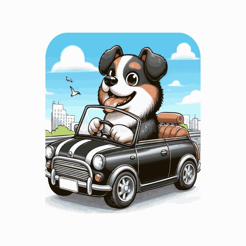 Cute Dog Driving Convertible Car in City Stock Vector - Illustration of ...