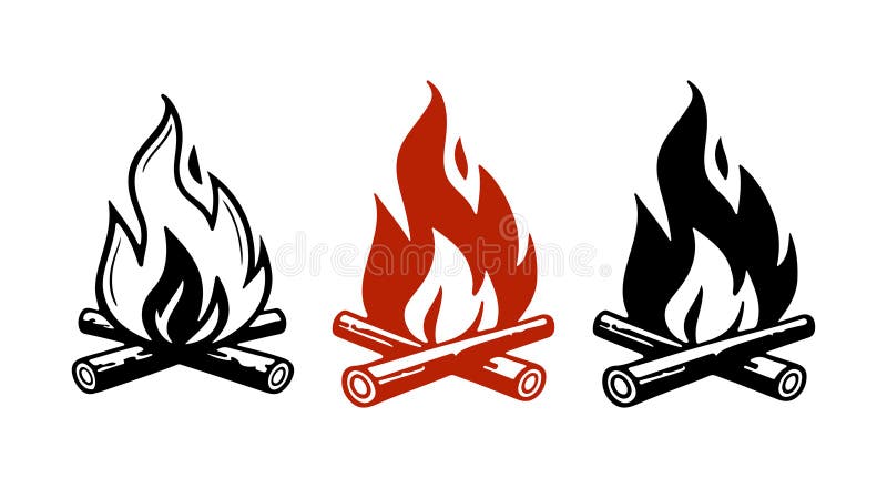 Three Stylized Campfire Icons Arranged Horizontally on a White ...
