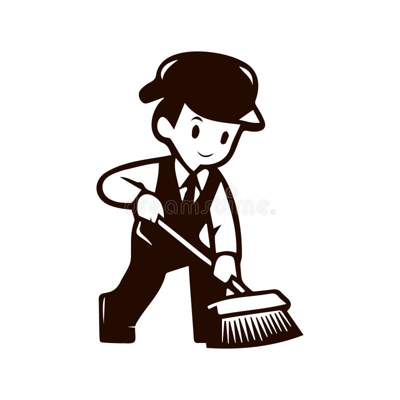 Cartoon Character Sweeping the Floor Stock Illustration - Illustration ...