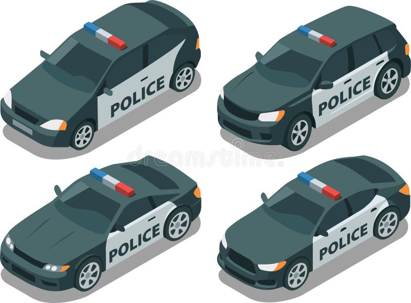 Isometric Classic Black and White Police Car Set Stock Vector ...