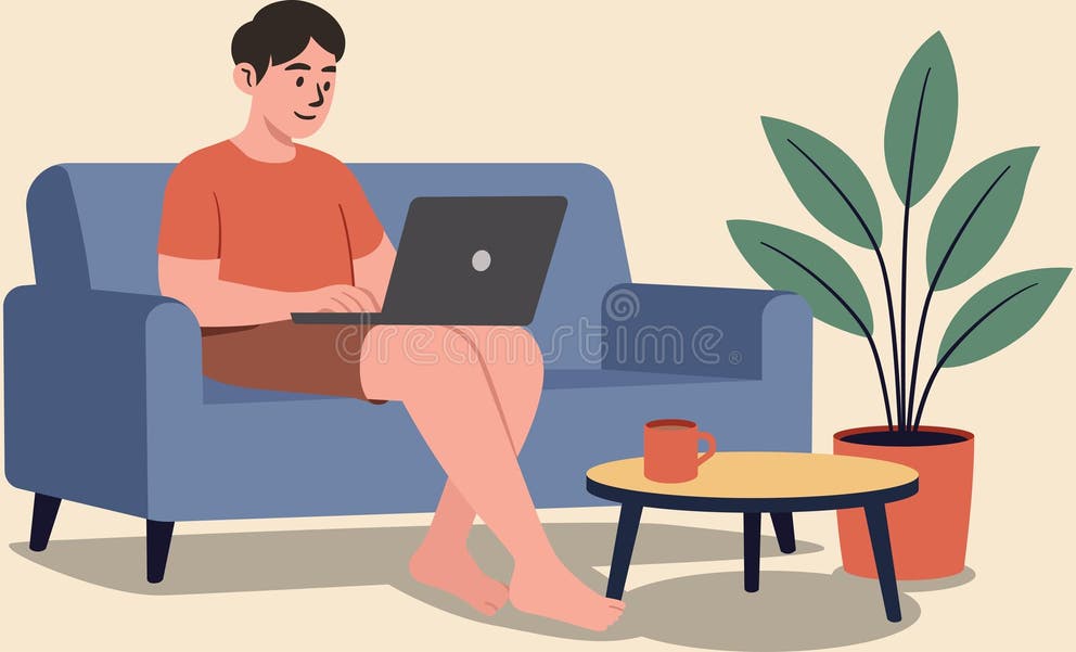 A Young Man Working Remotely at Home Stock Vector - Illustration of ...