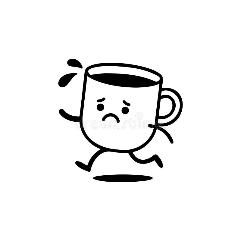 Sad Coffee Cup Cartoon Running with Spilled Drink Stock Vector ...