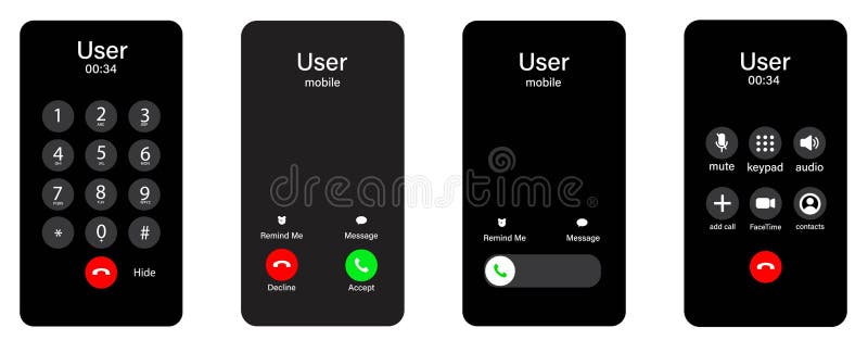 Phone Call Screen Interface Set. Accept Button, Reject Button. Incoming Call Stock Vector ...