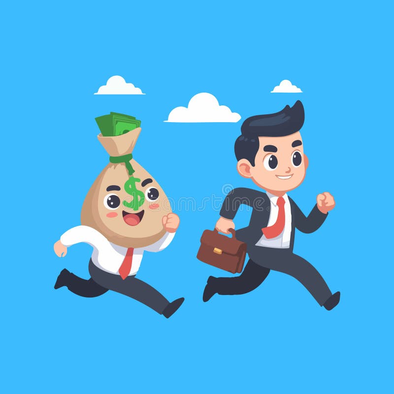 Businessman Chasing Money Bag Cartoon Illustration Stock Vector ...