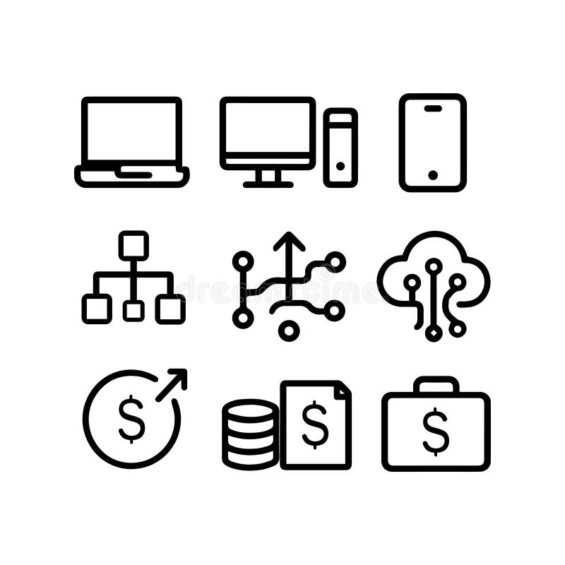 Tech Finance Icons Set – Devices, Networking, Cloud, Business, Data ...