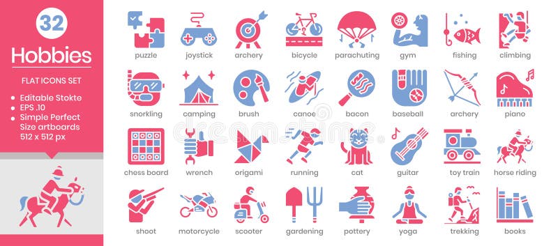 Hobbies Flat Icons Collection.Vector Illustration Stock Vector ...