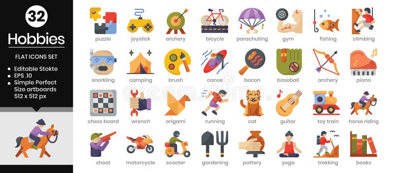 Hobbies Flat Icons Collection.Vector Illustration Stock Vector ...
