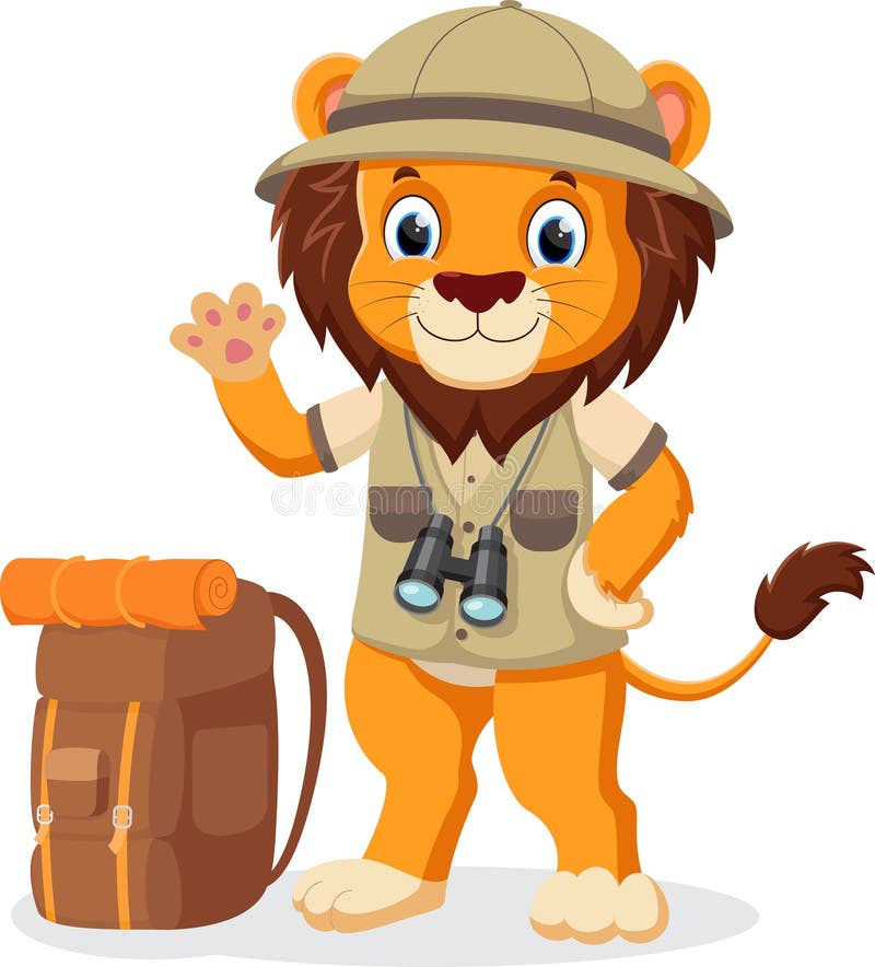 Cute Lion Cub Wearing Safari Explorer Clothes Cartoon Character Stock ...