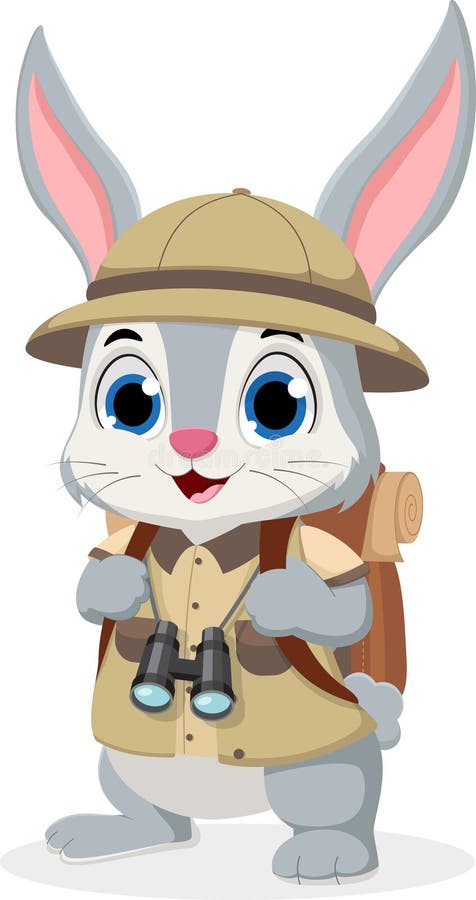 Cute Bunny Wearing Safari Explorer Clothes Cartoon Character Stock ...
